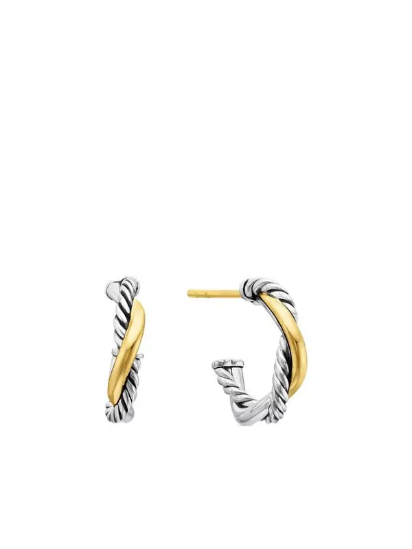 David Yurman 14kt Yellow Gold And Sterling Petite Infinity Huggie Hoop Earrings - Silver