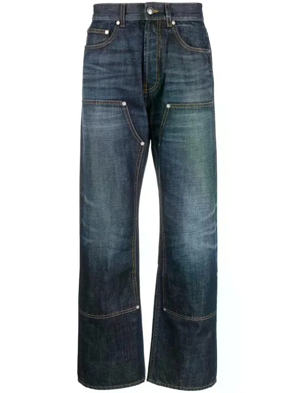 Palm Angels Monogram-embroidered Wide-leg Jeans