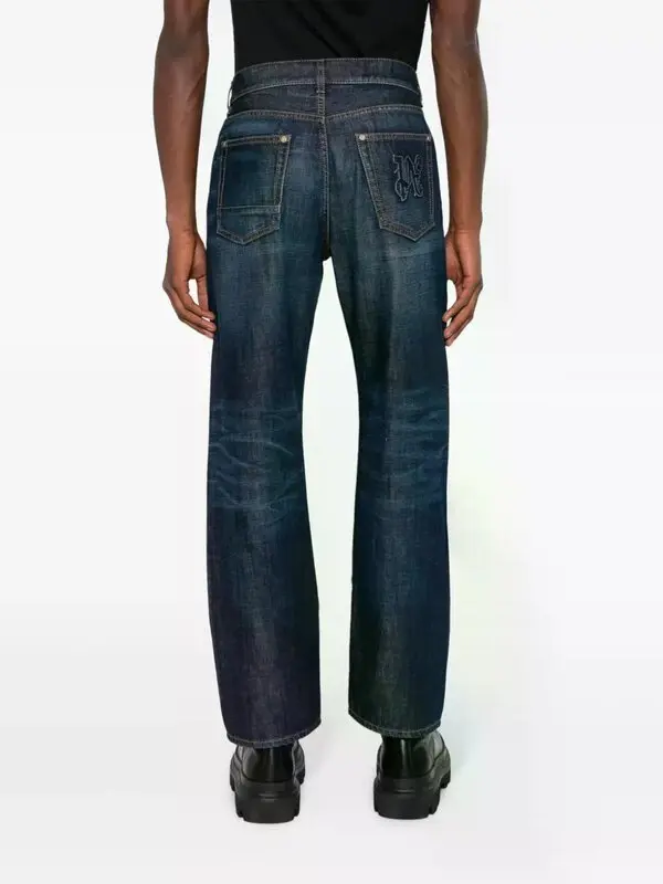 Palm Angels Monogram-embroidered Wide-leg Jeans