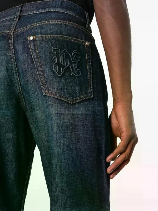 Palm Angels Monogram-embroidered Wide-leg Jeans