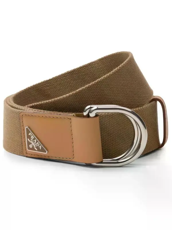 Prada Logo-plaque Leather-trim Belt - Neutrals