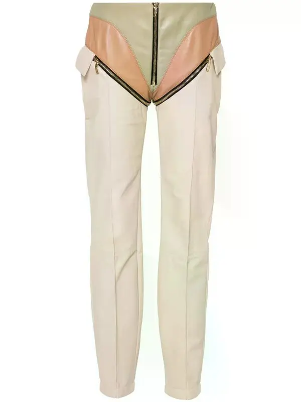 MITILIANE COUTURE Leather-panelled Zipped Trousers - Neutrals