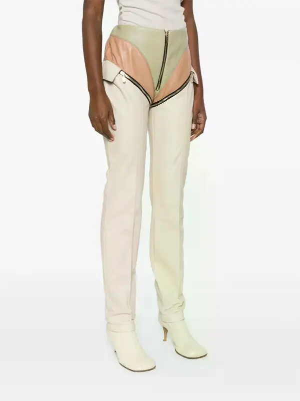 MITILIANE COUTURE Leather-panelled Zipped Trousers - Neutrals