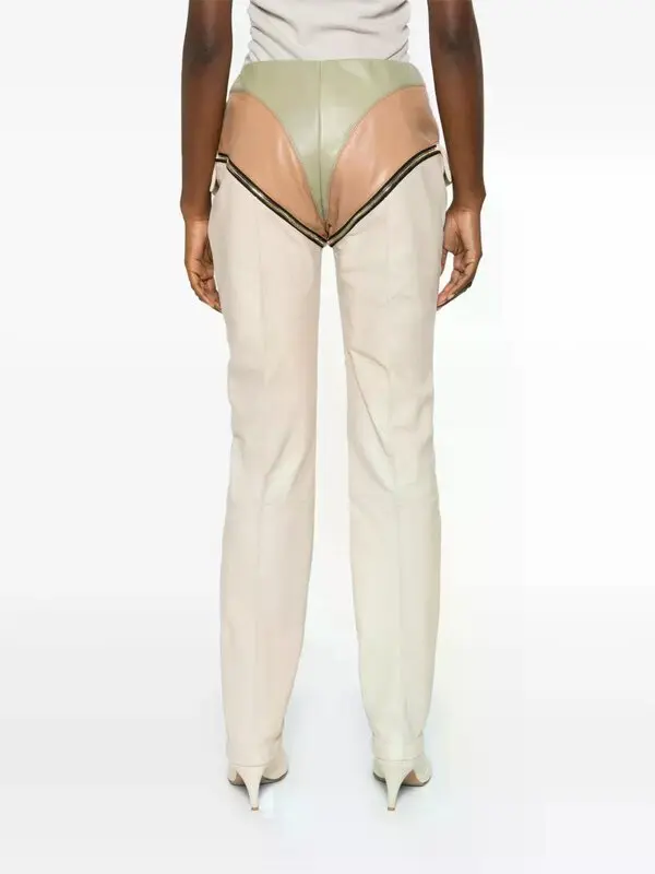 MITILIANE COUTURE Leather-panelled Zipped Trousers - Neutrals