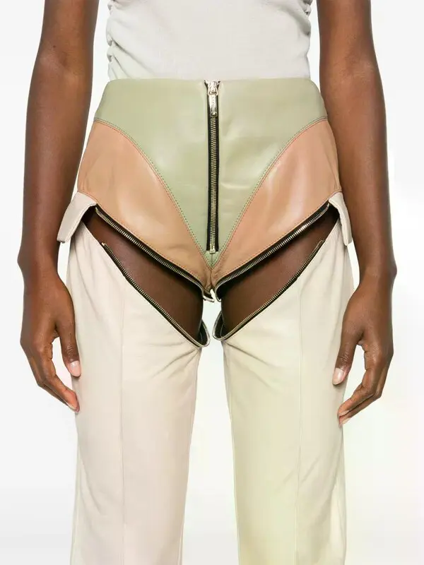 MITILIANE COUTURE Leather-panelled Zipped Trousers - Neutrals