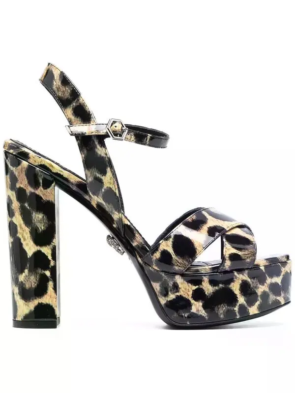 Philipp Plein Patent Platform Leopard Print Sandals
