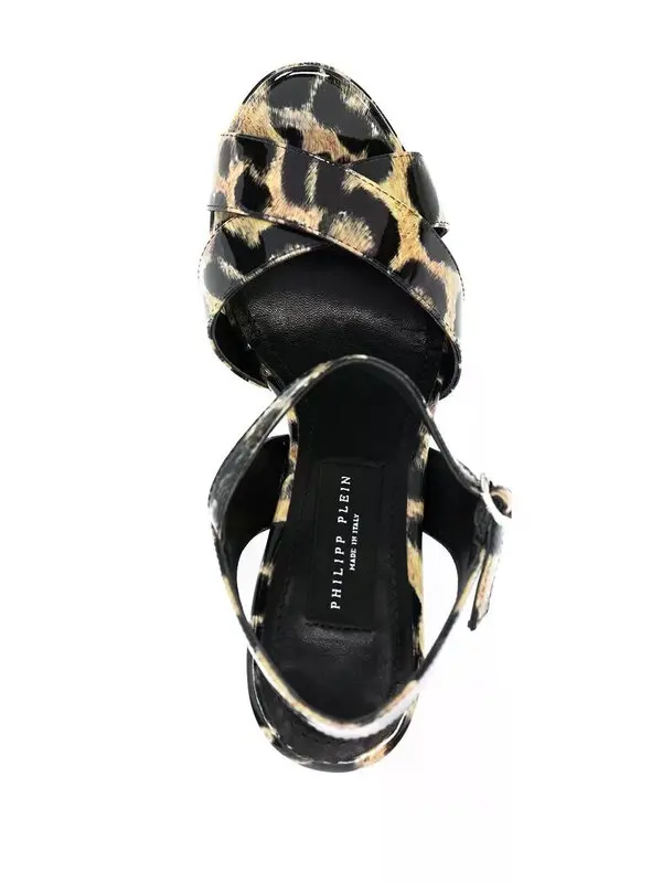 Philipp Plein Patent Platform Leopard Print Sandals