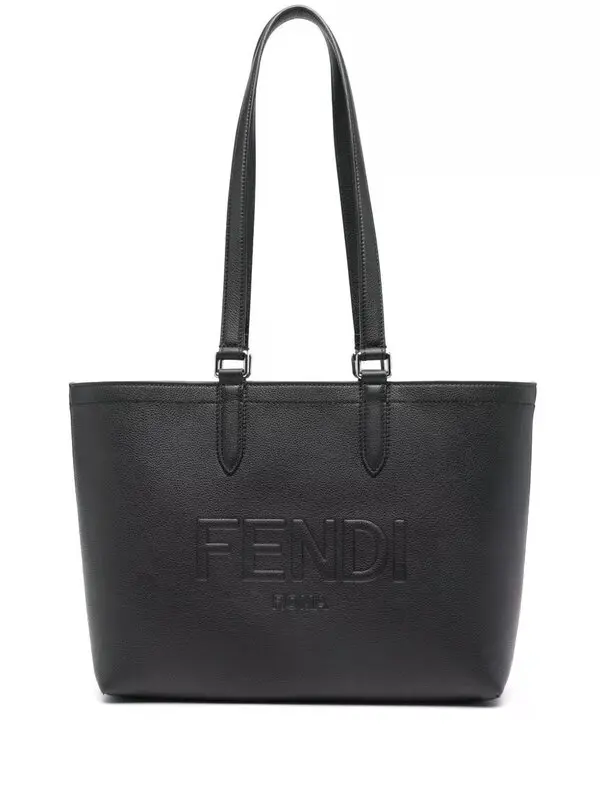 Fendi Roma Logo-embossed Leather Tote Bag - Black