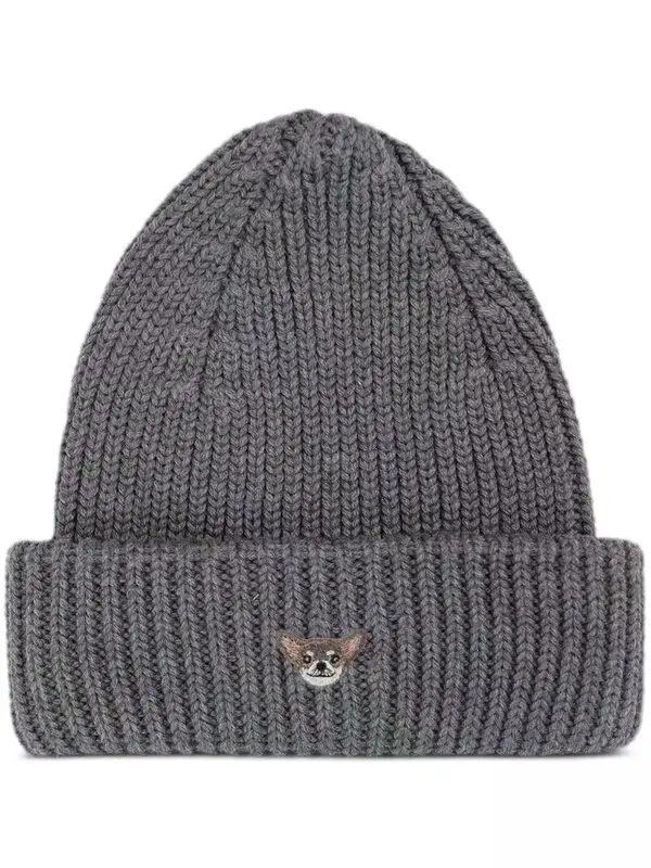 PELO FOUNDATION Dog-appliqué Merino Wool Beanie - Grey