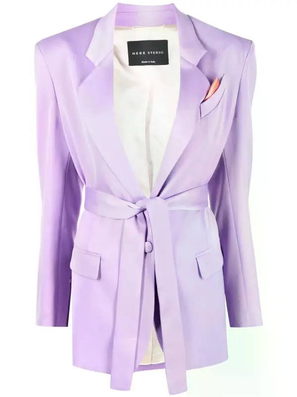 HEBE STUDIO Belted-waist Long-sleeve Blazer - Purple