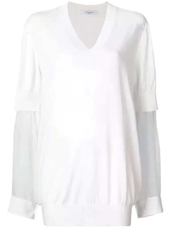 Givenchy Sheer Sleeve V-neck Sweater