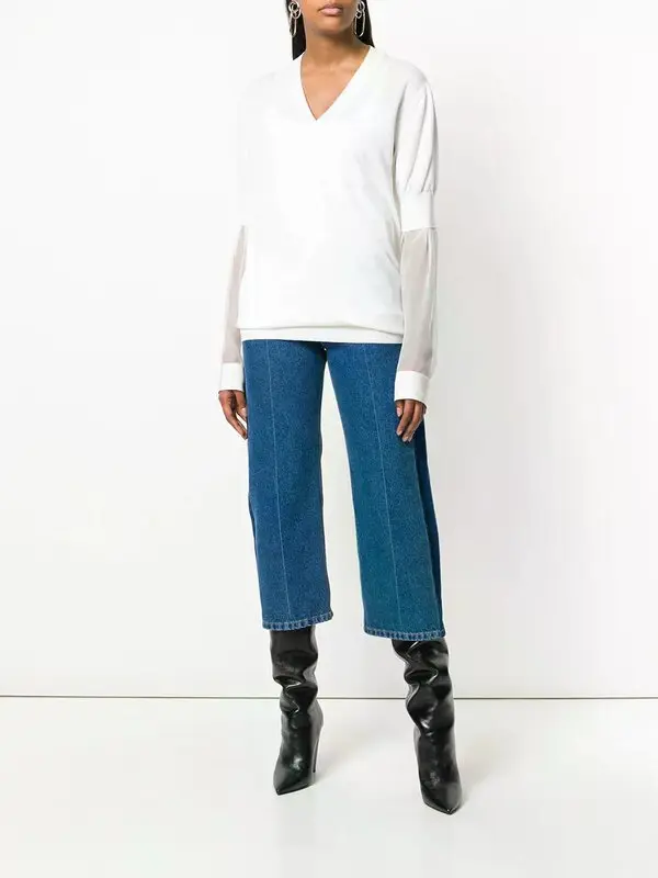 Givenchy Sheer Sleeve V-neck Sweater