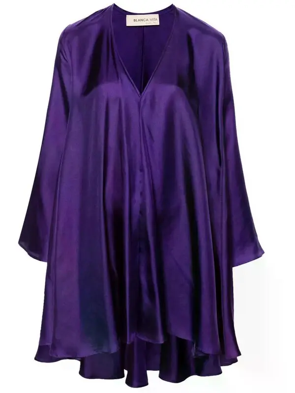 BLANCA VITA V-neck Silk Minidress
