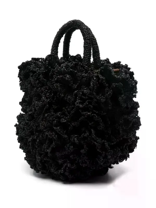 IBELIV Ruffled Raffia Tote Bag - Black