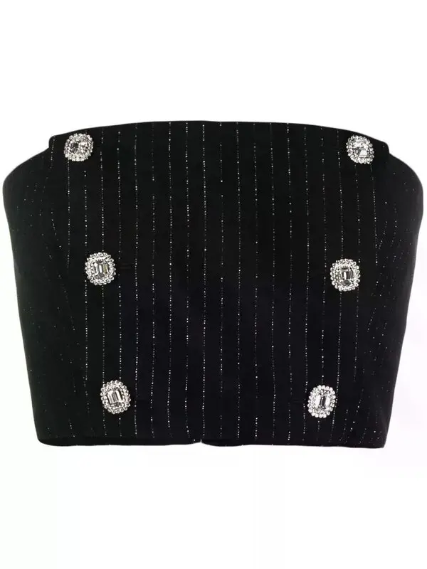Alessandra Rich Pinstripe Crystal-embellished Crop Top - Black