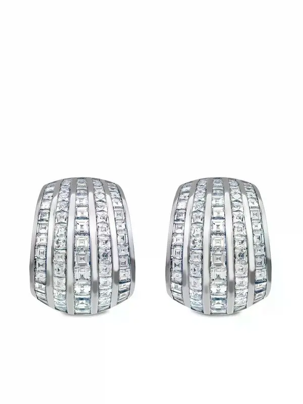PRAGNELL 18kt White Gold Manhattan Classic Diamond Huggie Earrings - Silver