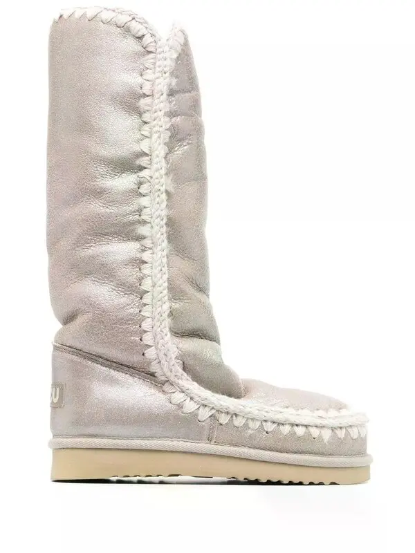 Mou Metallic Leather Boots - Neutrals
