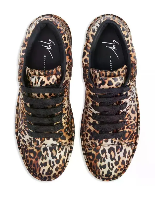 GIUSEPPE ZANOTTI Leopard Print Canvas And Leather Lace-up Sneakers