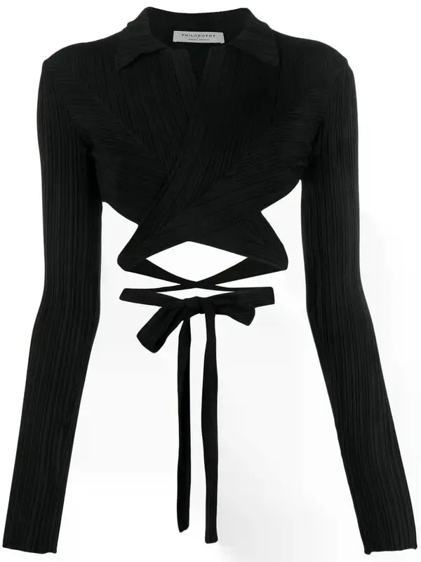 Philosophy Di Lorenzo Serafini Plissé Wrap-around Cropped Shirt - Black
