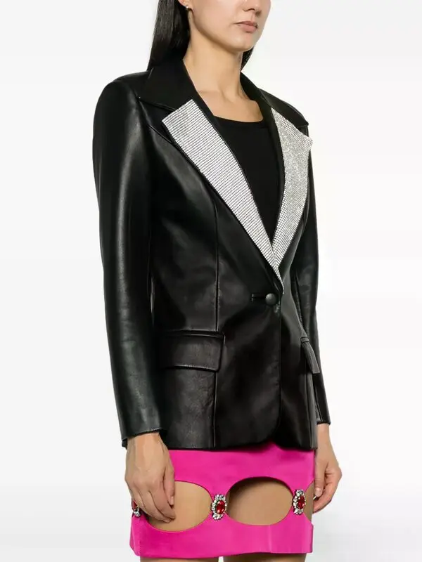 MITILIANE COUTURE Crystal Lapel Faux Leather Blazer