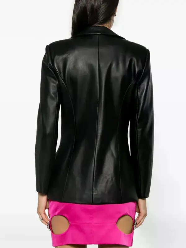 MITILIANE COUTURE Crystal Lapel Faux Leather Blazer
