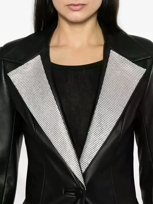 MITILIANE COUTURE Crystal Lapel Faux Leather Blazer