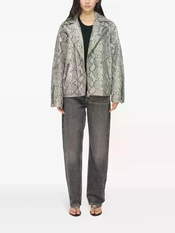 WON HUNDRED Snakeskin-print Leather Jacket