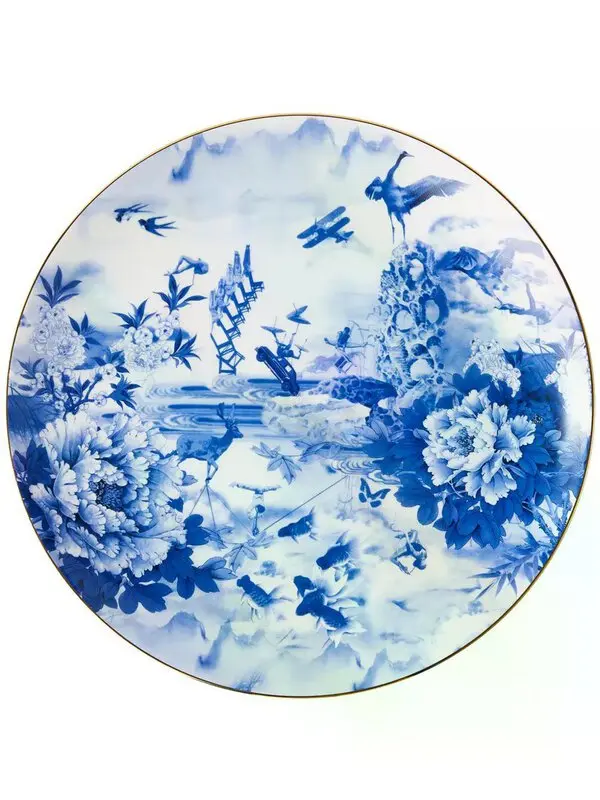 Shanghai Tang X Jacky Tsai Large Peony Plate - Blue