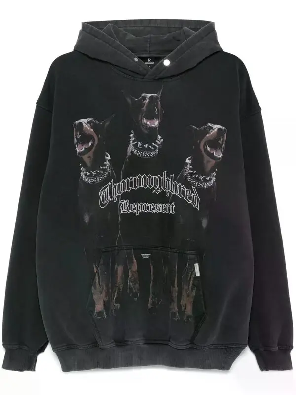 REPRESENT Thoroughbred-print Jersey Hoodie - Black