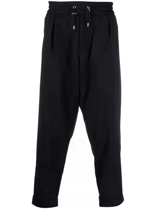 Balmain Embossed-button Drawstring-waist Trousers - Blue