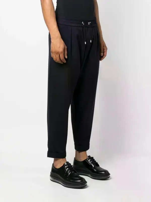 Balmain Embossed-button Drawstring-waist Trousers - Blue