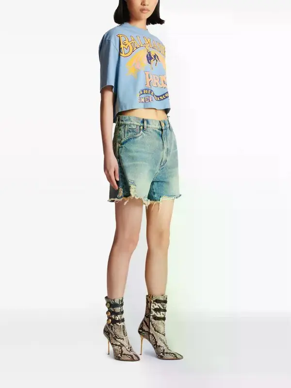 Balmain Mid-rise Frayed Denim Shorts