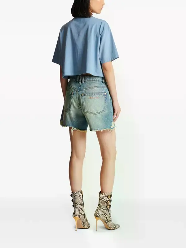 Balmain Mid-rise Frayed Denim Shorts