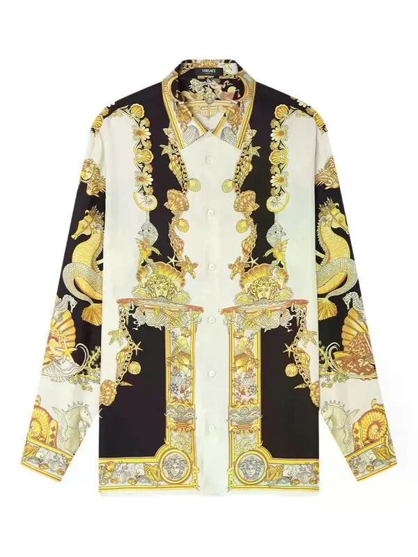 Versace Coral Theatre Silk Shirt - Gold