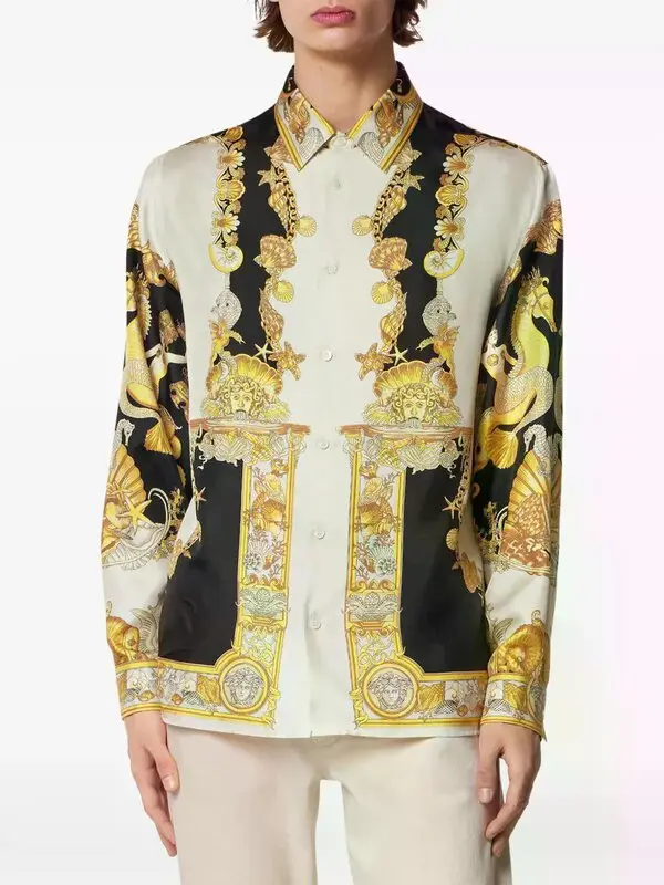 Versace Coral Theatre Silk Shirt - Gold