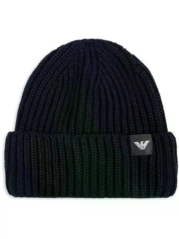 Emporio Armani Logo-patch Knitted Beanie - Blue