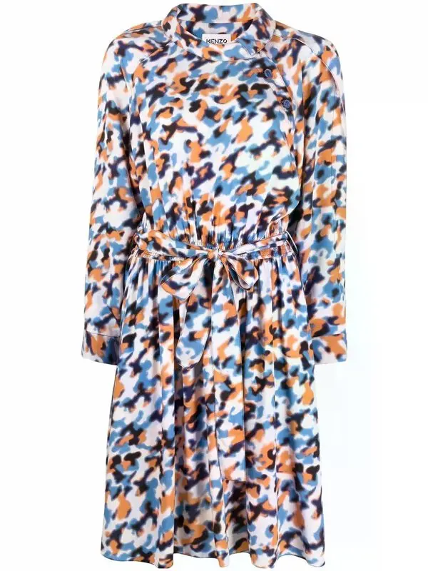 Kenzo Abstract Print Drawstring Midi Dress