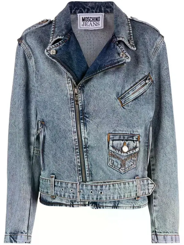 Moschino Crystal-embellished Denim Biker Jacket - Blue