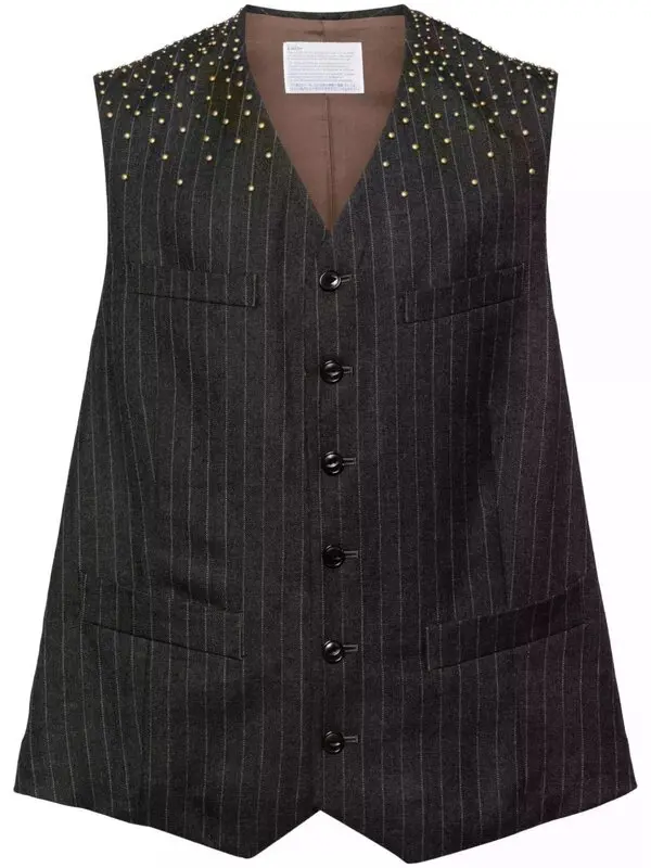 Kolor Stud-embellished Striped Waistcoat