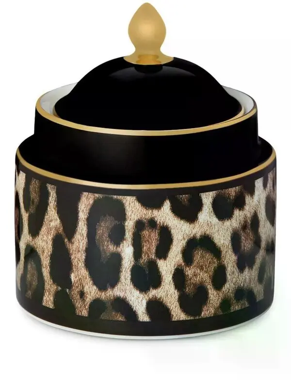 Dolce & Gabbana Leopard-print Porcelain Sugar Bowl - Black