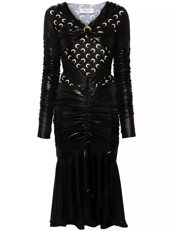MARINE SERRE Regenerated Draped Midi Dress With Crescent Moon Print