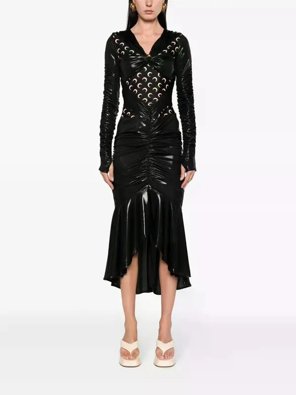 MARINE SERRE Regenerated Draped Midi Dress With Crescent Moon Print