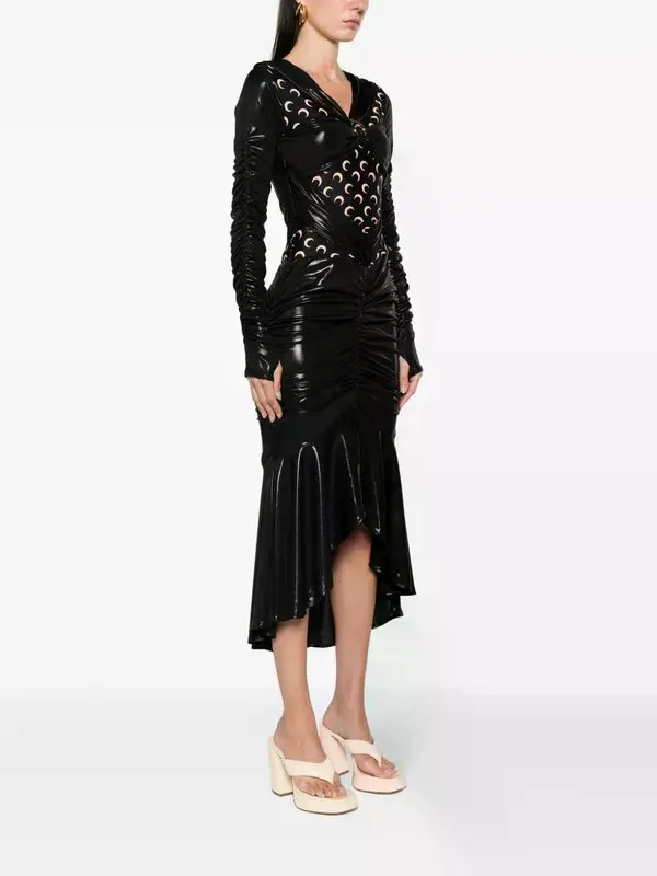 MARINE SERRE Regenerated Draped Midi Dress With Crescent Moon Print