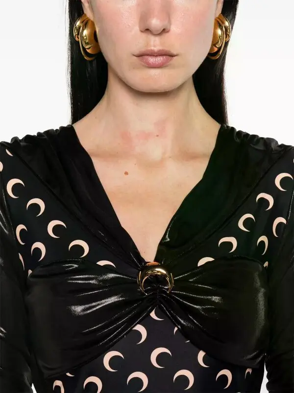 MARINE SERRE Regenerated Draped Midi Dress With Crescent Moon Print