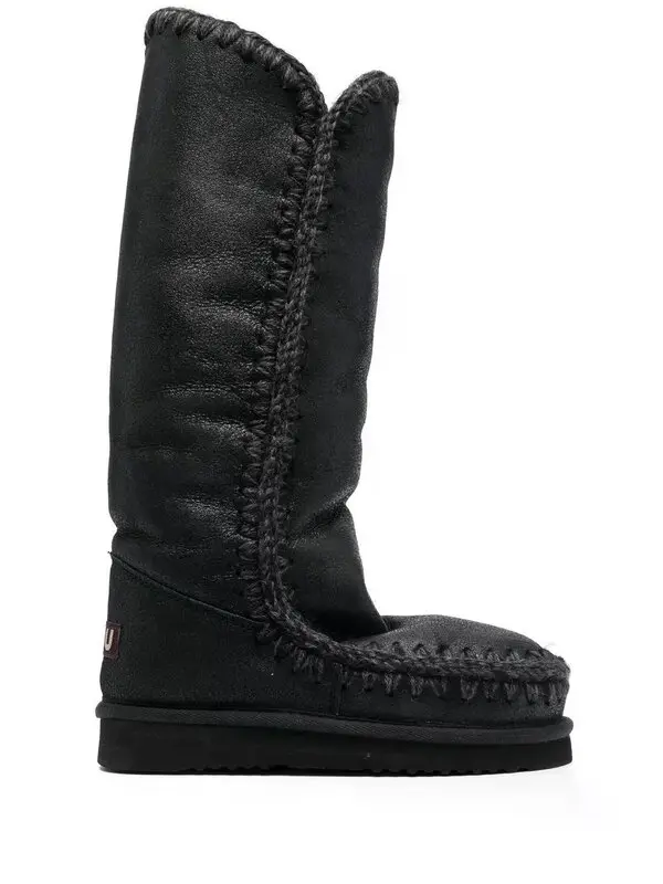 Mou Whipstitch-trim Shearling-lined Boots - Grey