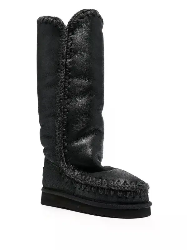 Mou Whipstitch-trim Shearling-lined Boots - Grey