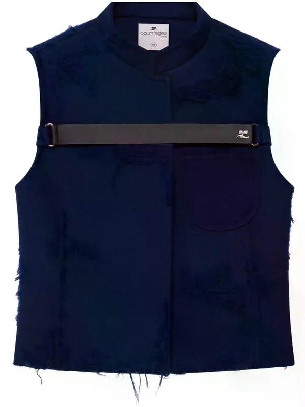 COURREGES Distressed-effect Strap-detailed Jacket - Blue