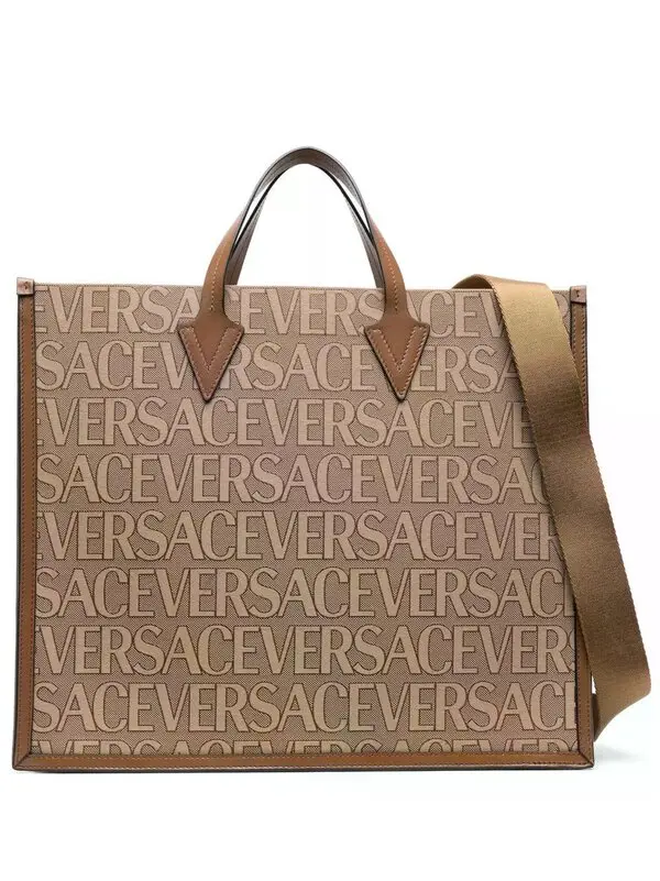Versace Allover Logo Tote Bag - Neutrals
