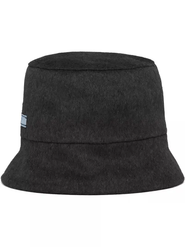 Prada Logo Patch Cashmere Bucket Hat - Black