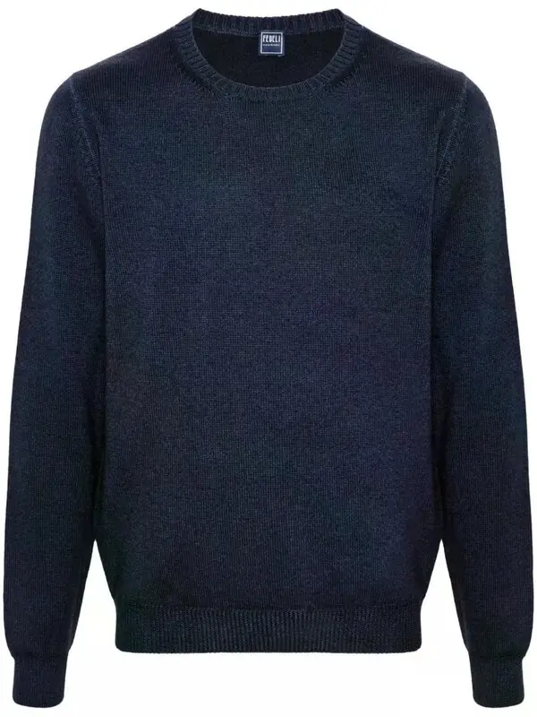 Fedeli Merino Wool Crew-neck Sweater - Blue